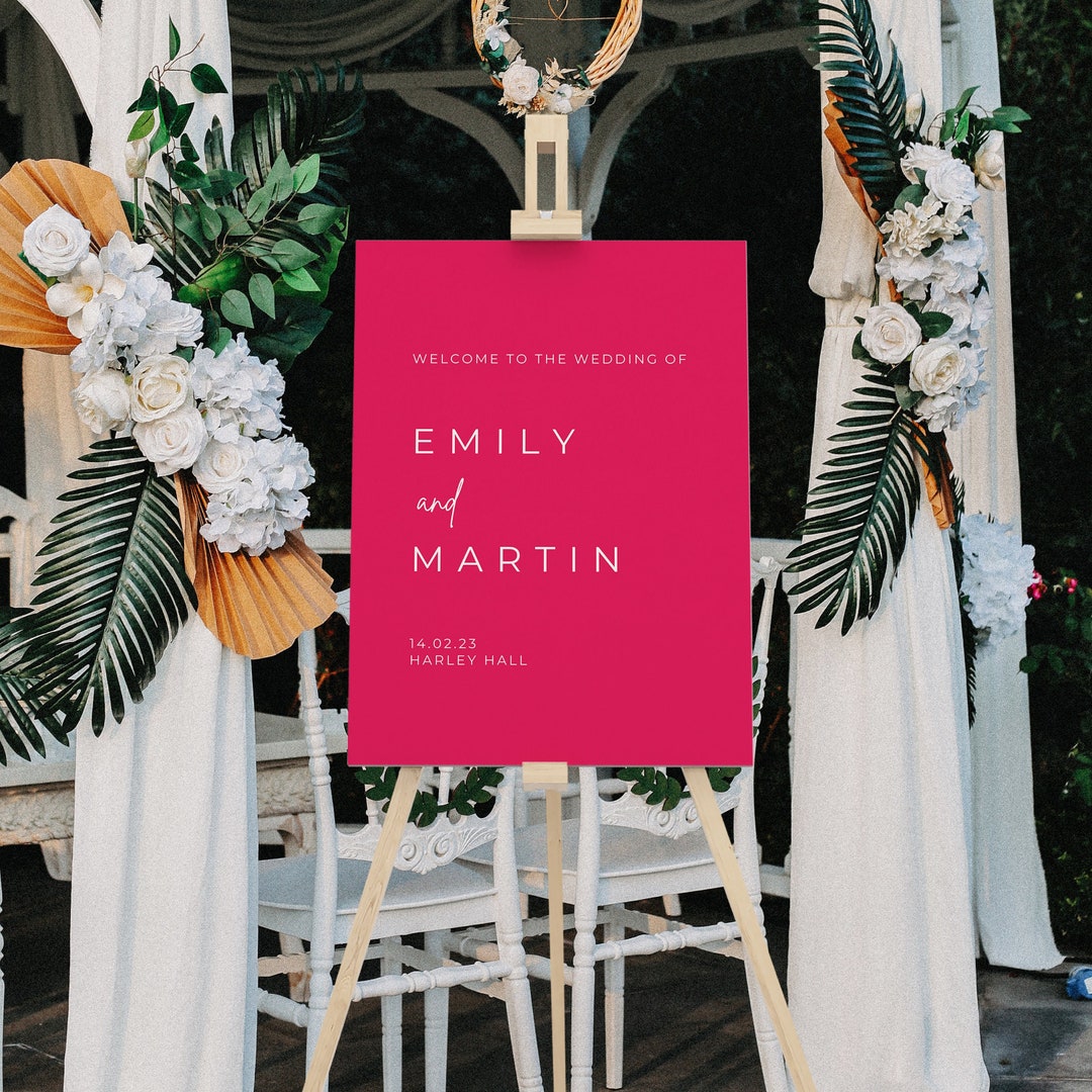 Bright Pink Wedding Sign, Colourful Wedding Welcome Sign, Bright ...