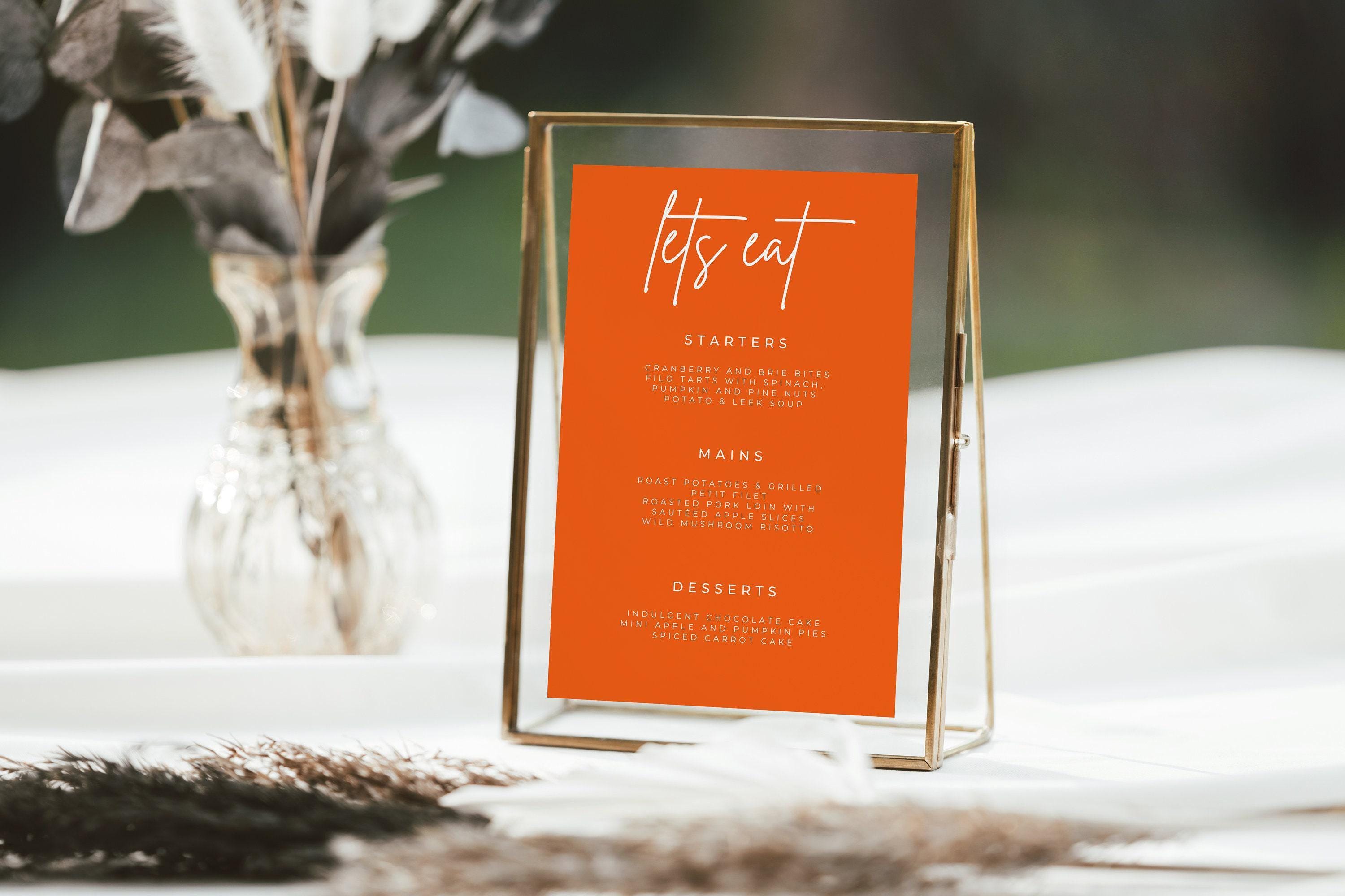 Bright Pink Wedding Menu, Colourful Wedding Menu, Orange Menu, Wedding ...