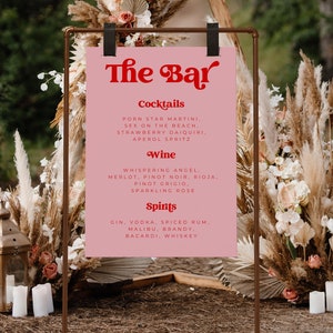 Pink Bar Wedding Sign, Bar Menu Sign, Retro Bar Menu Sign - Etsy