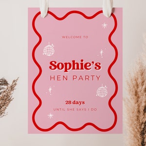 Pink Hen Party Sign, Disco Hen Do Sign, Bachelorette Welcome Sign, Hen ...