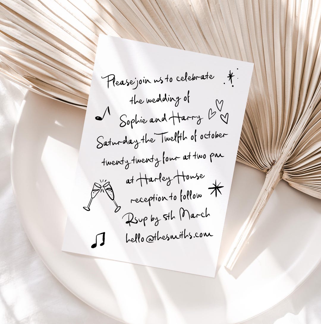 Handwritten Wedding Invitation, Doodle Wedding Invite, Scribble ...