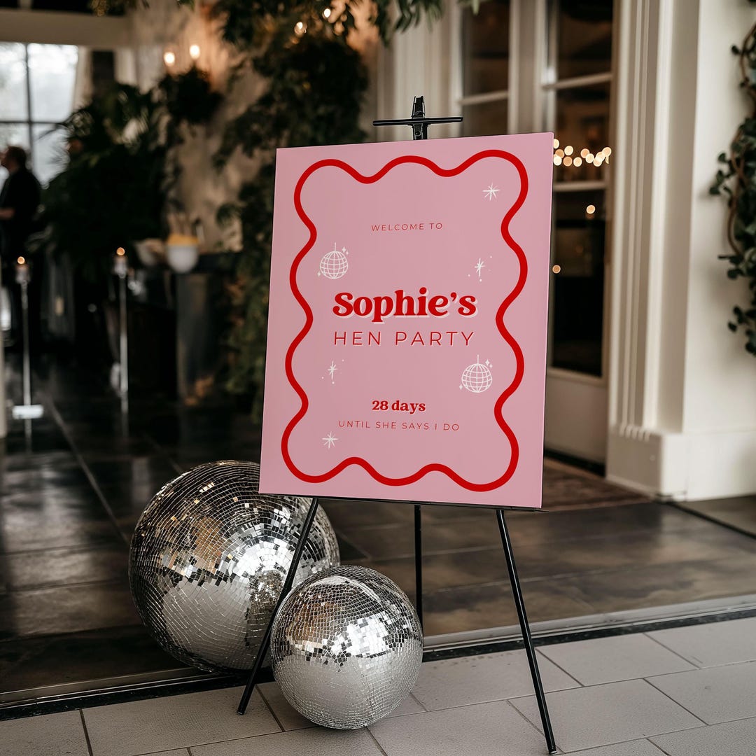 Pink Hen Party Sign, Disco Hen Do Sign, Bachelorette Welcome Sign, Hen ...