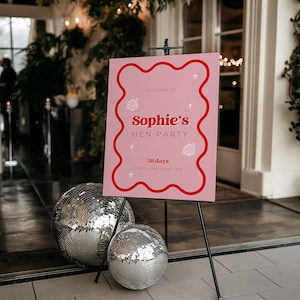 Pink Hen Party Sign, Disco Hen Do Sign, Bachelorette Welcome Sign, Hen ...