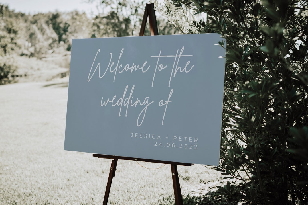 Dusty Blue Wedding Welcome Sign, Simple Modern Wedding Sign, Printed ...