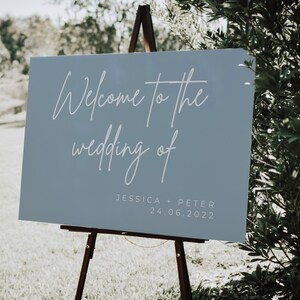 Dusty Blue Wedding Welcome Sign, Simple Modern Wedding Sign, Printed ...
