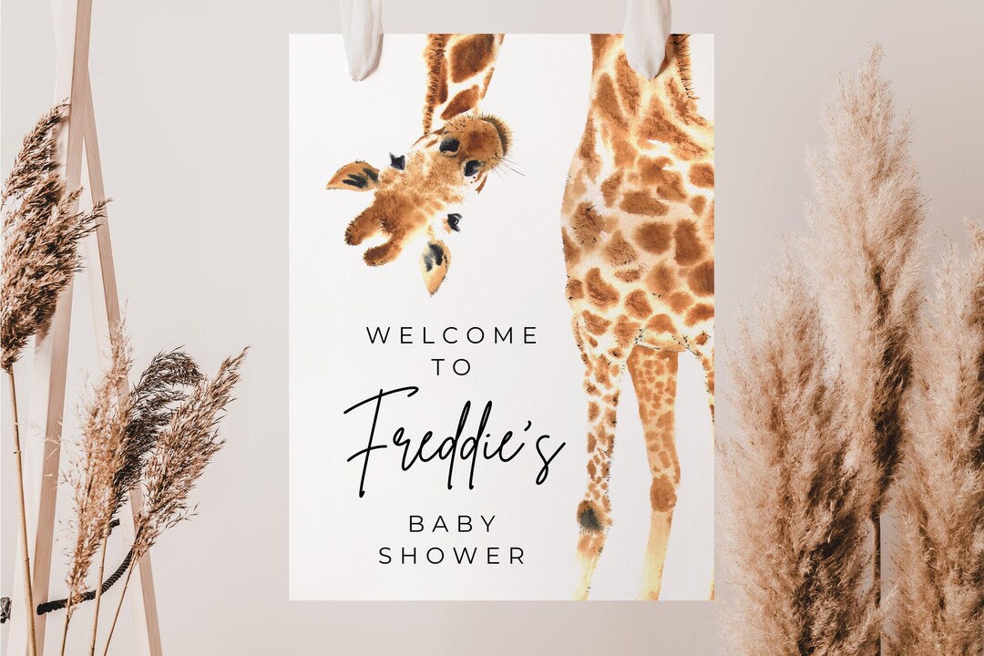 Giraffe Baby Shower Welcome Sign, Upside-down Giraffe Baby Shower ...
