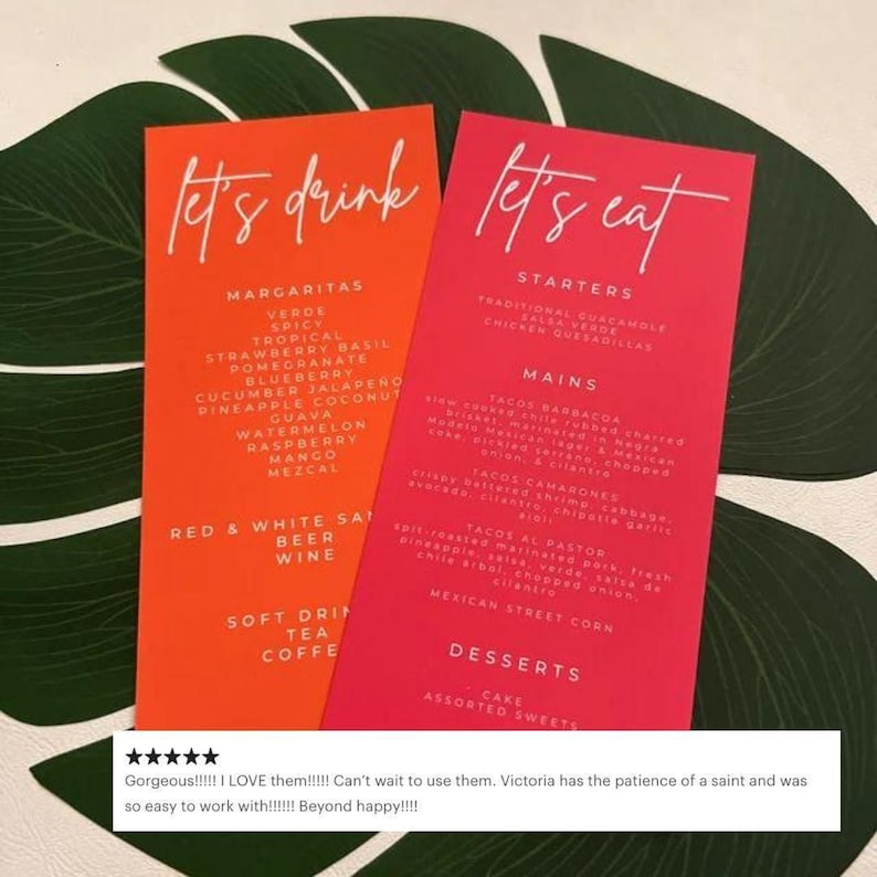 Bright Pink Wedding Menu, Colourful Wedding Menu, Orange Menu, Wedding ...