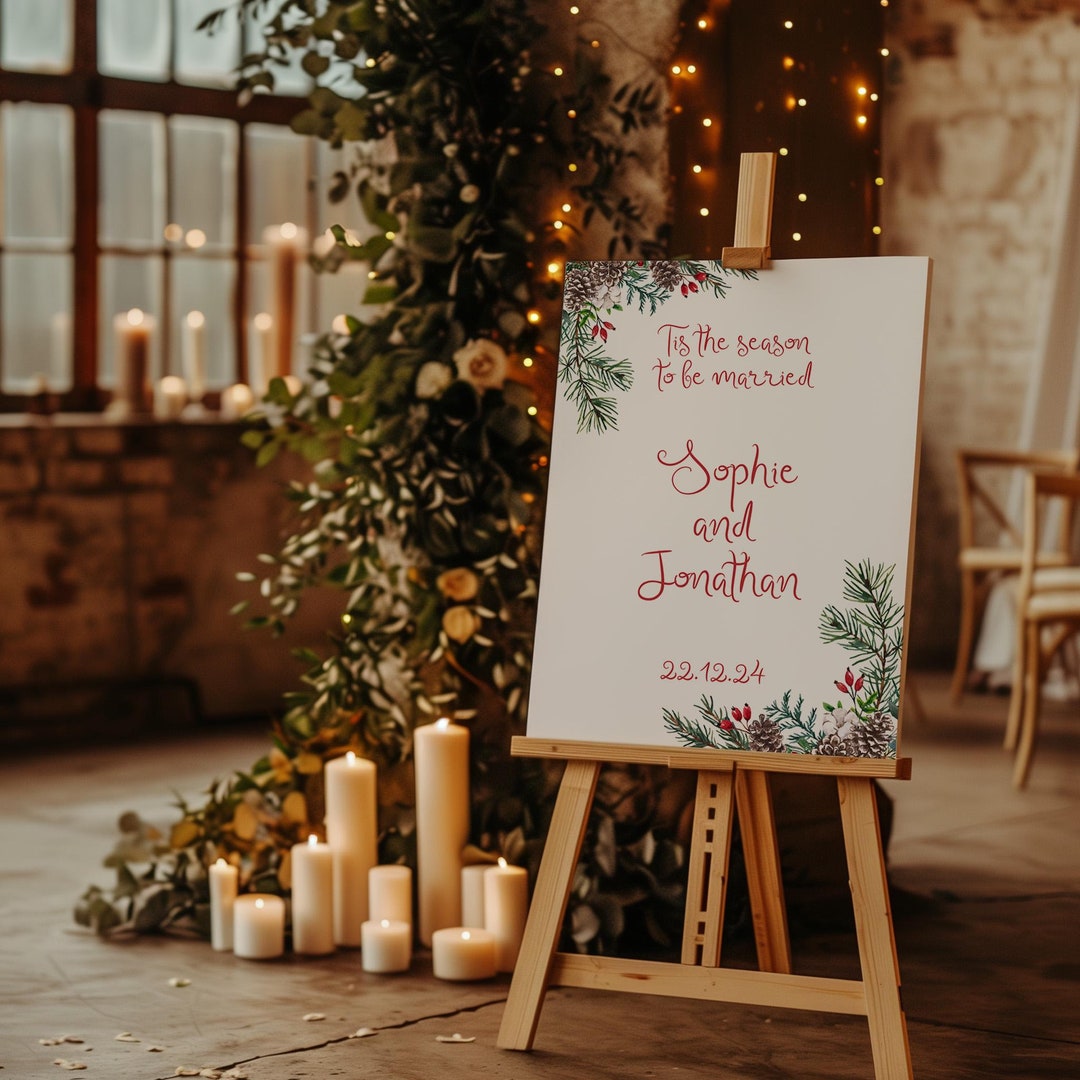 Christmas Wedding Welcome Sign, Winter Wedding Welcome Sign, Tis the ...