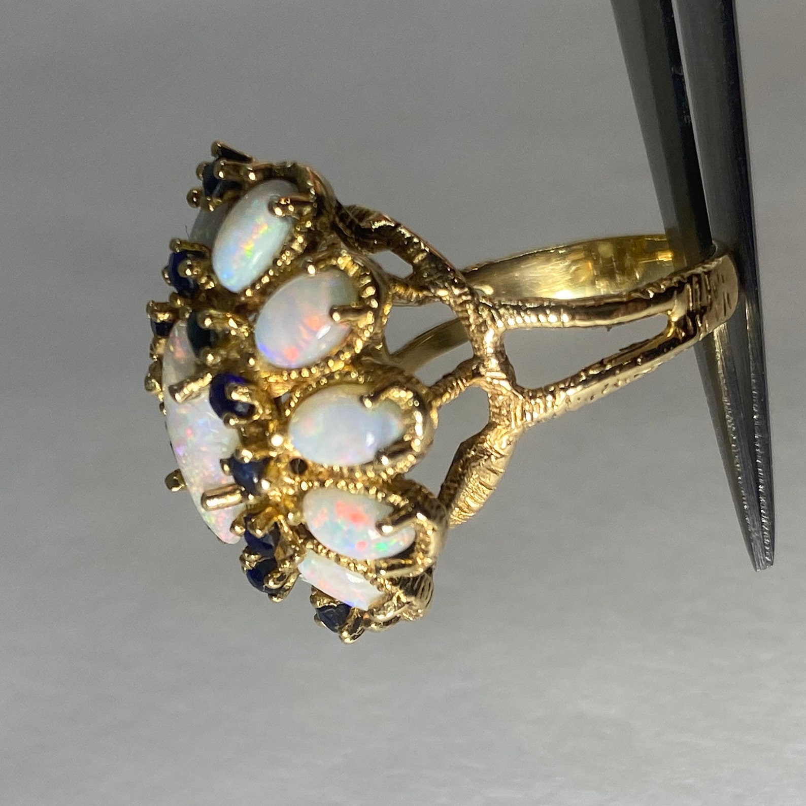 14k Yellow Gold Sapphire and Opal Ring | Etsy