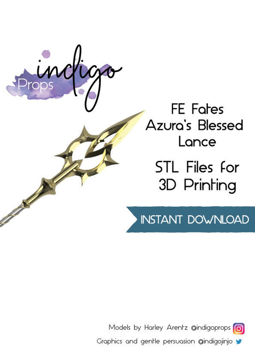Azura's Blessed Lance - FE Fates - Indigoprops (3D Print Files) - Etsy