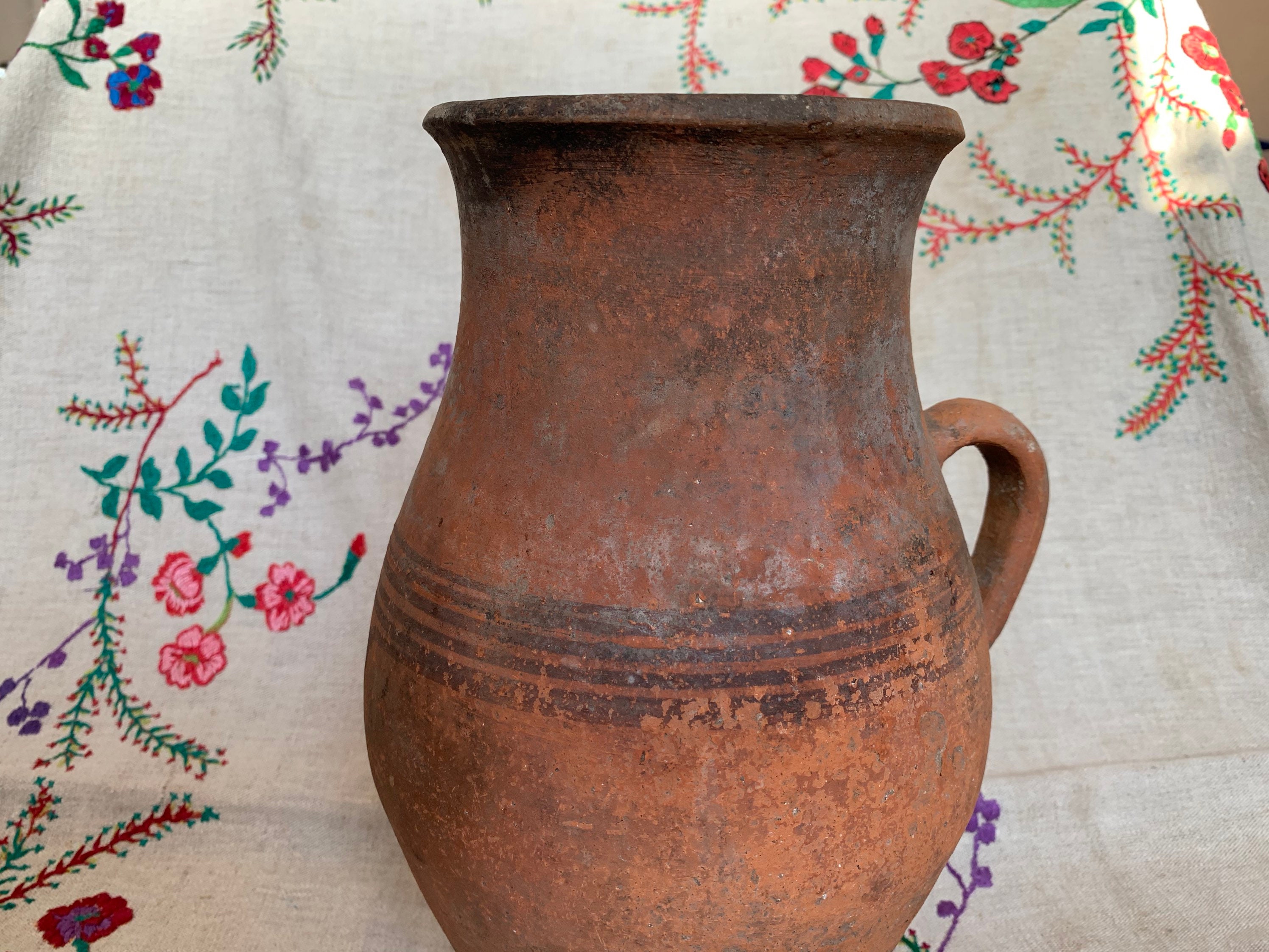 Jarrón de terracota antiguo con mango vasija primitiva - Etsy España