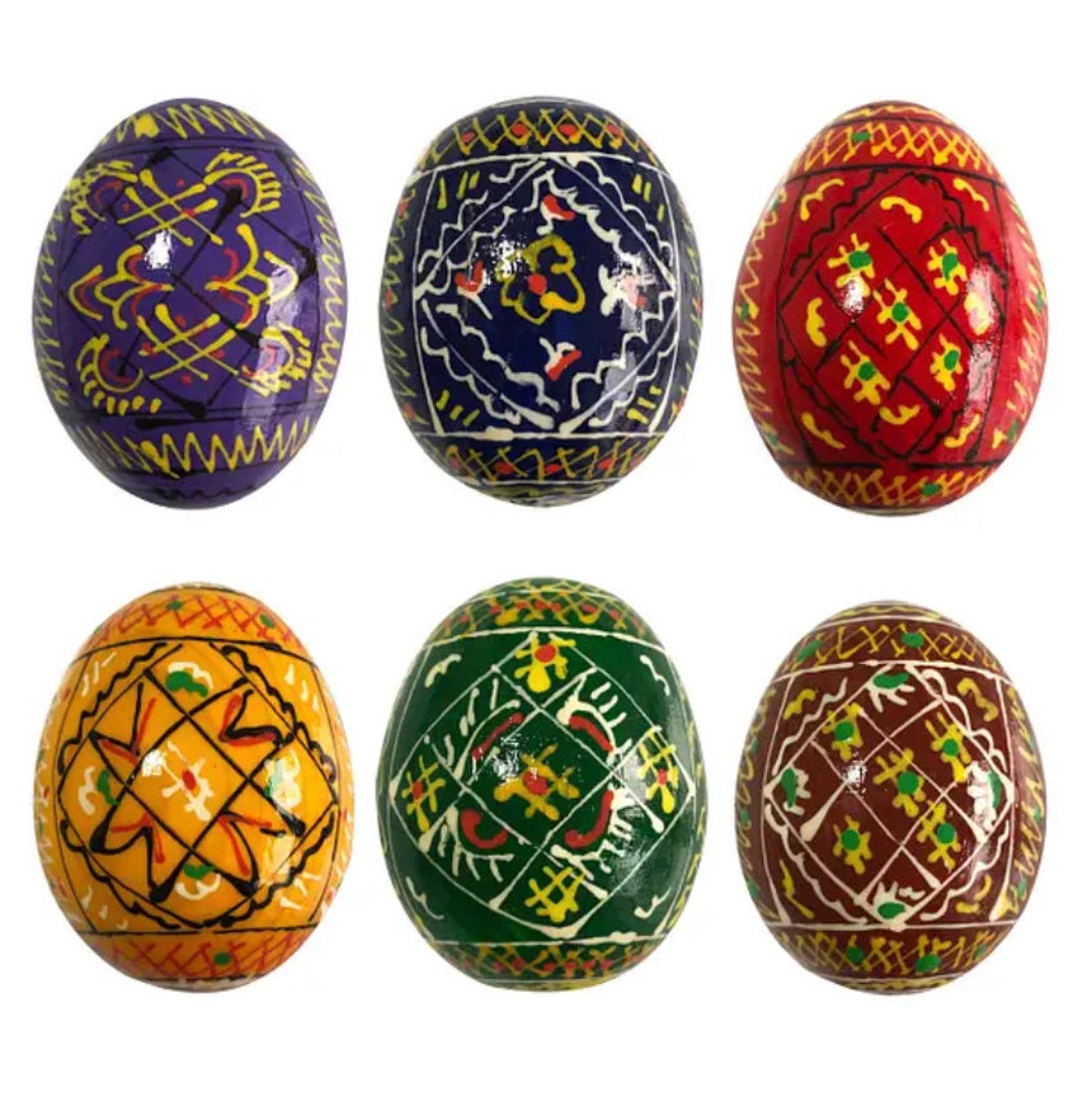 Set 6 Easter Wooden Eggs With Wooden Box, Ukrainian Traditional Pysanky ...