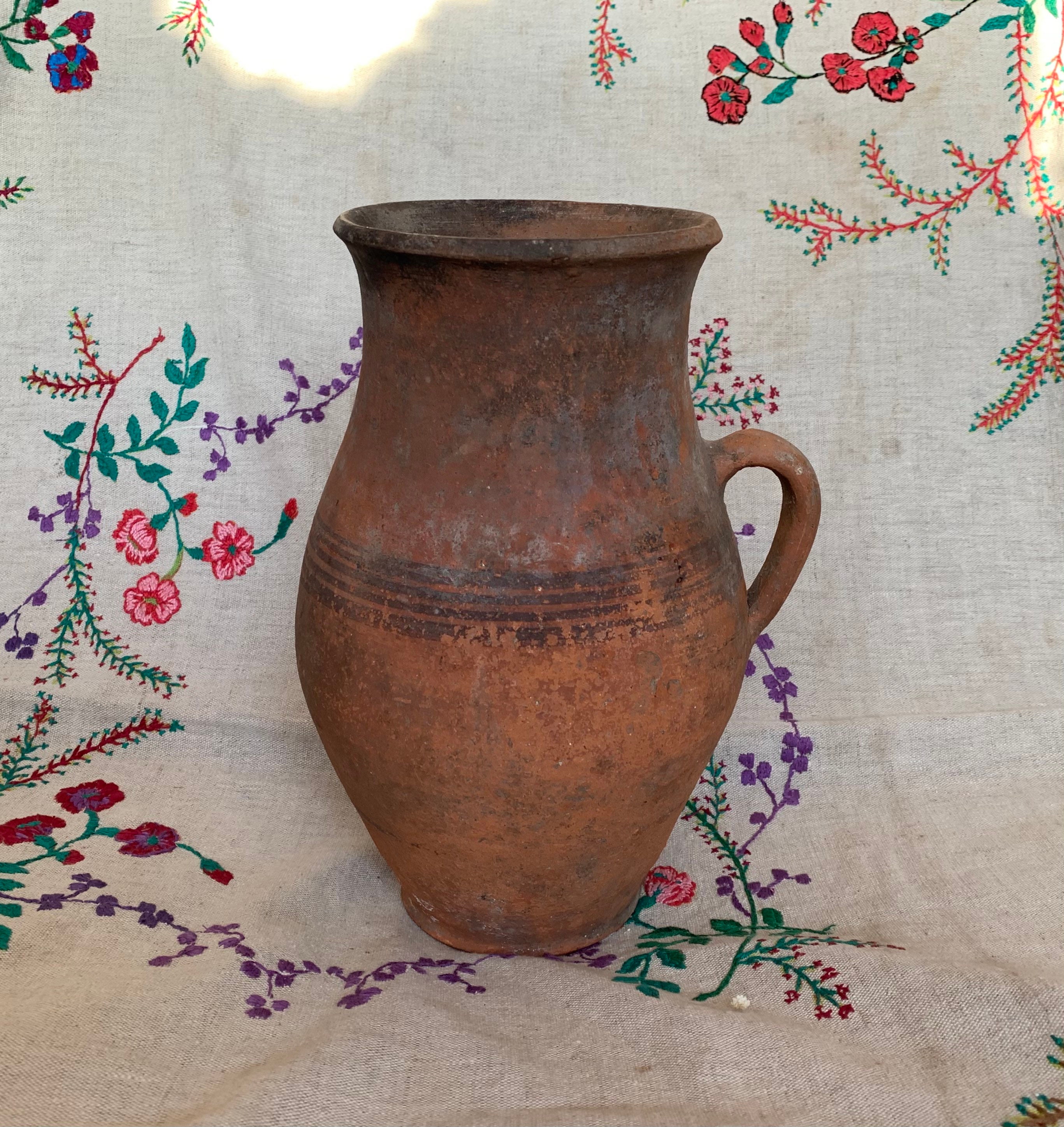 Antique Terracotta Vase With Handle Medium Hungarian - Etsy