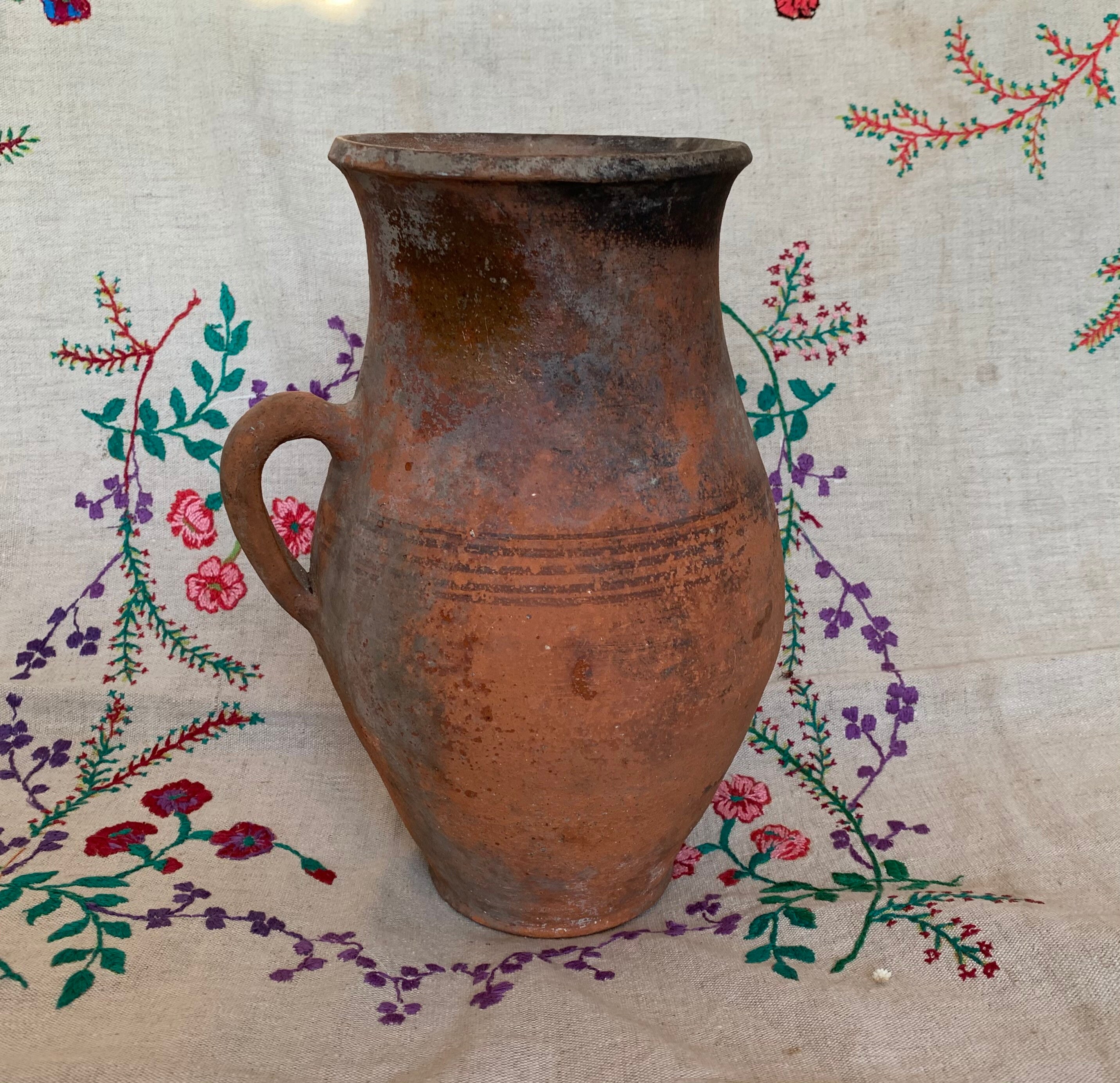 Antique Terracotta Vase With Handle Medium Hungarian - Etsy