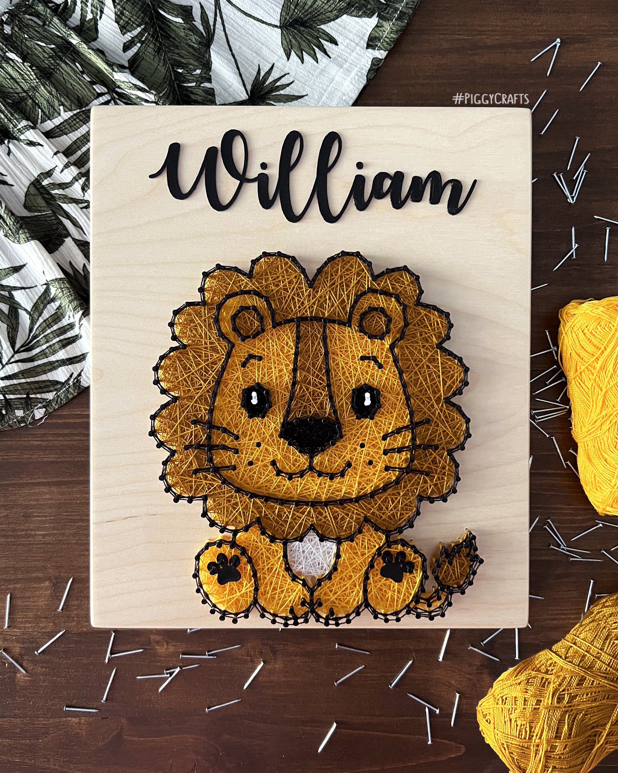 Cute Baby Lion Personalized Name Sign String Art Nursery Room Kids ...