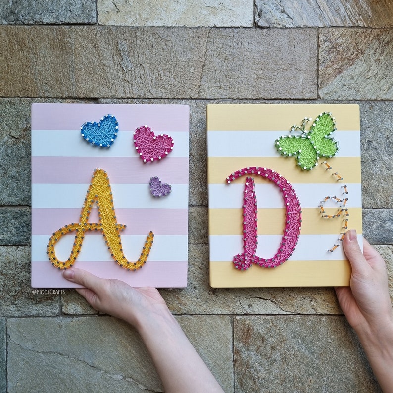Monograms String Art Stripes Monogram Sign Colorful Art Personalized Wooden Sign Nursery Room ...
