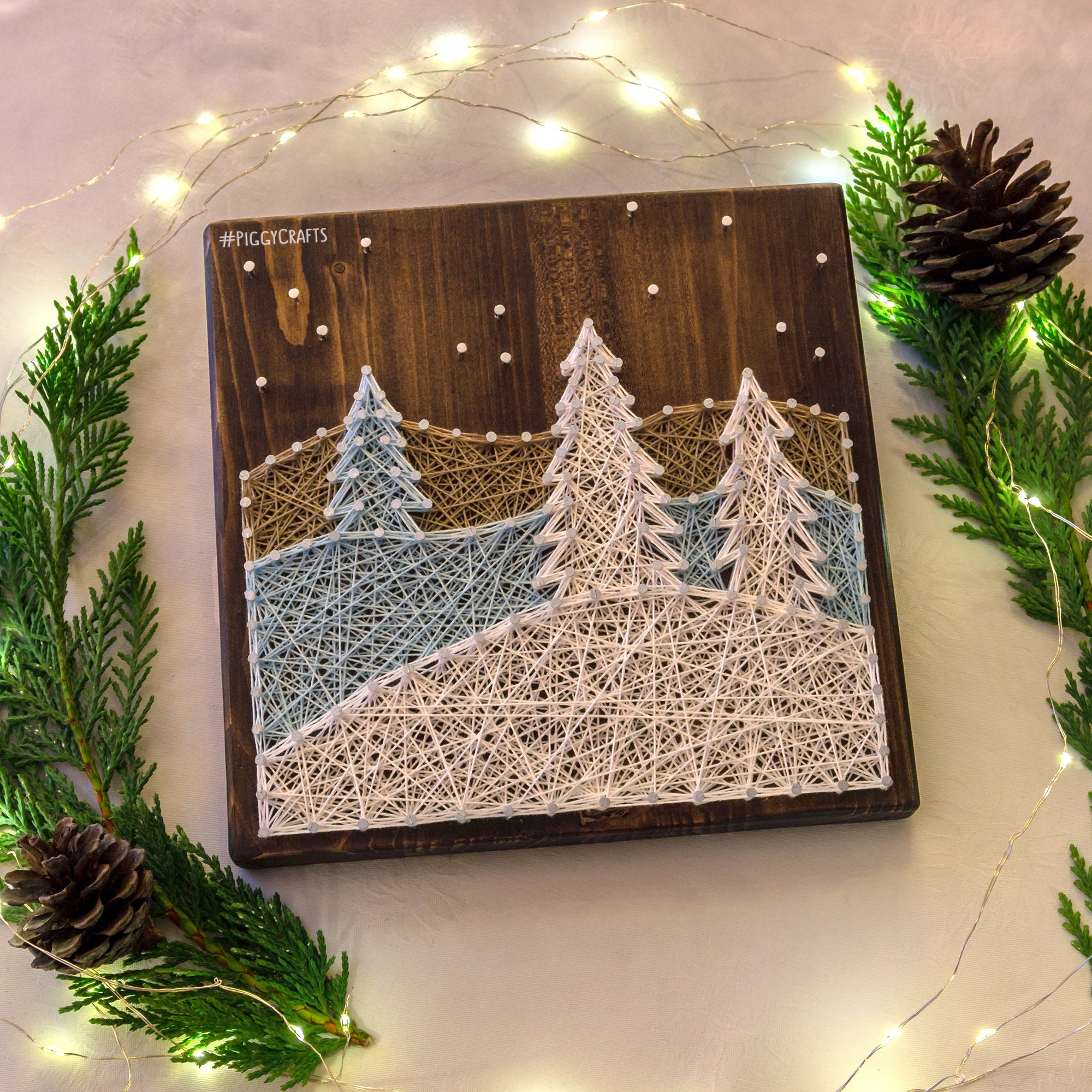 Snowy Mountains Winter Scene String Art Handmade Gifts - Etsy