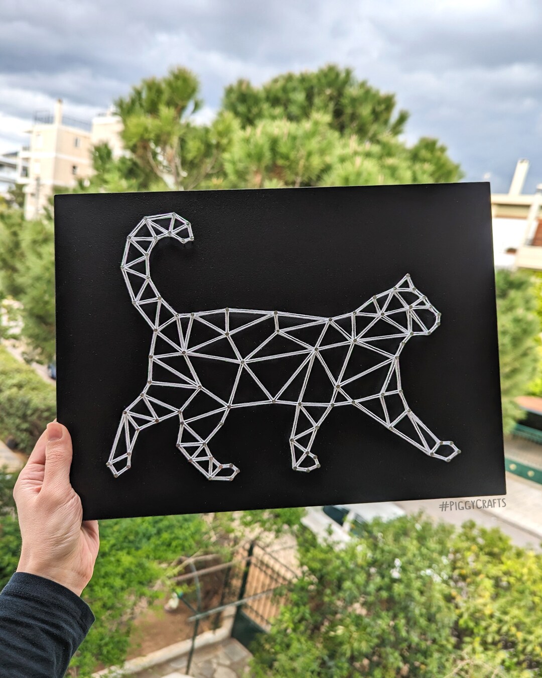 Polygon Cat String Art Geometric Art Minimal Black & White ...