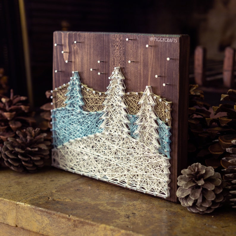 Snowy Mountains Winter Scene String Art Handmade Gifts - Etsy