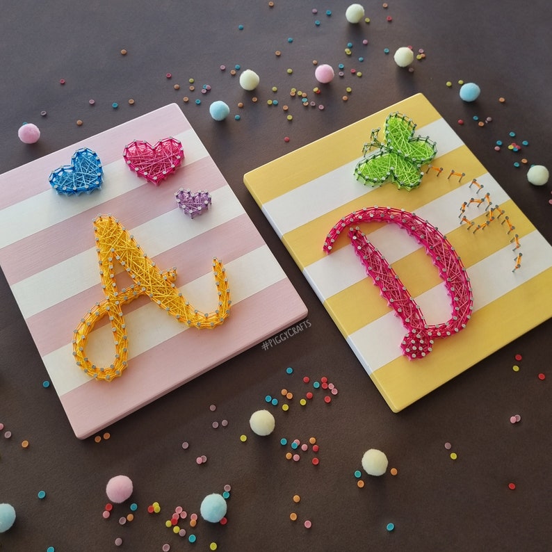 Monograms String Art Stripes Monogram Sign Colorful Art Personalized Wooden Sign Nursery Room ...