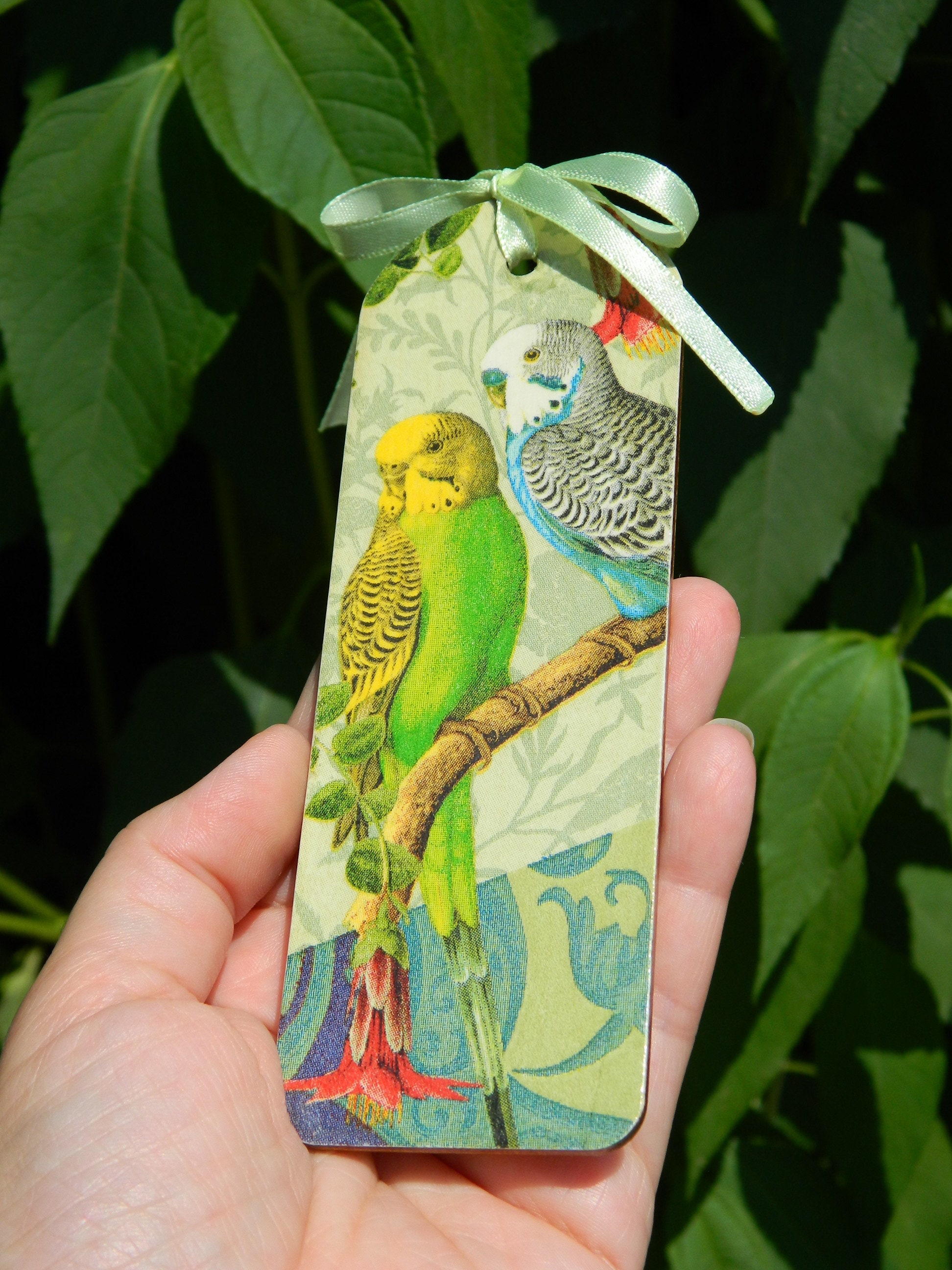Wooden Bookmark With Budgerigar, Gift With Yellow-green and Blue Budgie ...