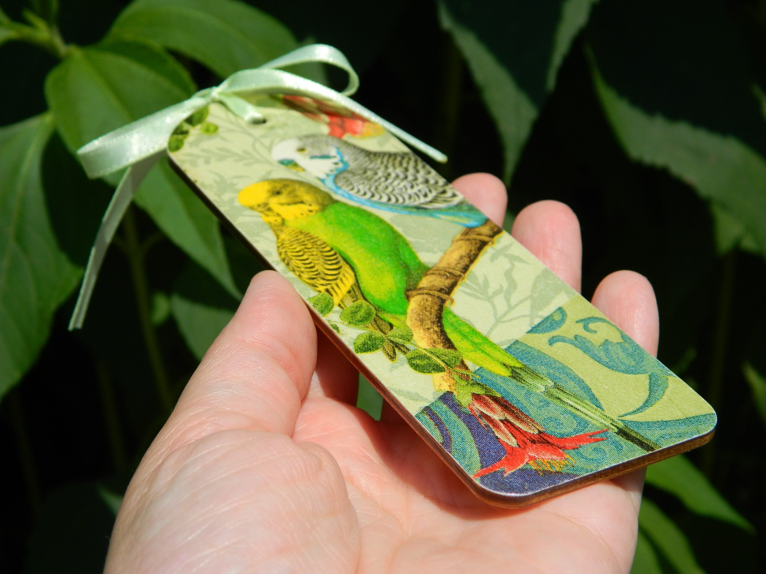 Wooden Bookmark With Budgerigar, Gift With Yellow-green and Blue Budgie ...