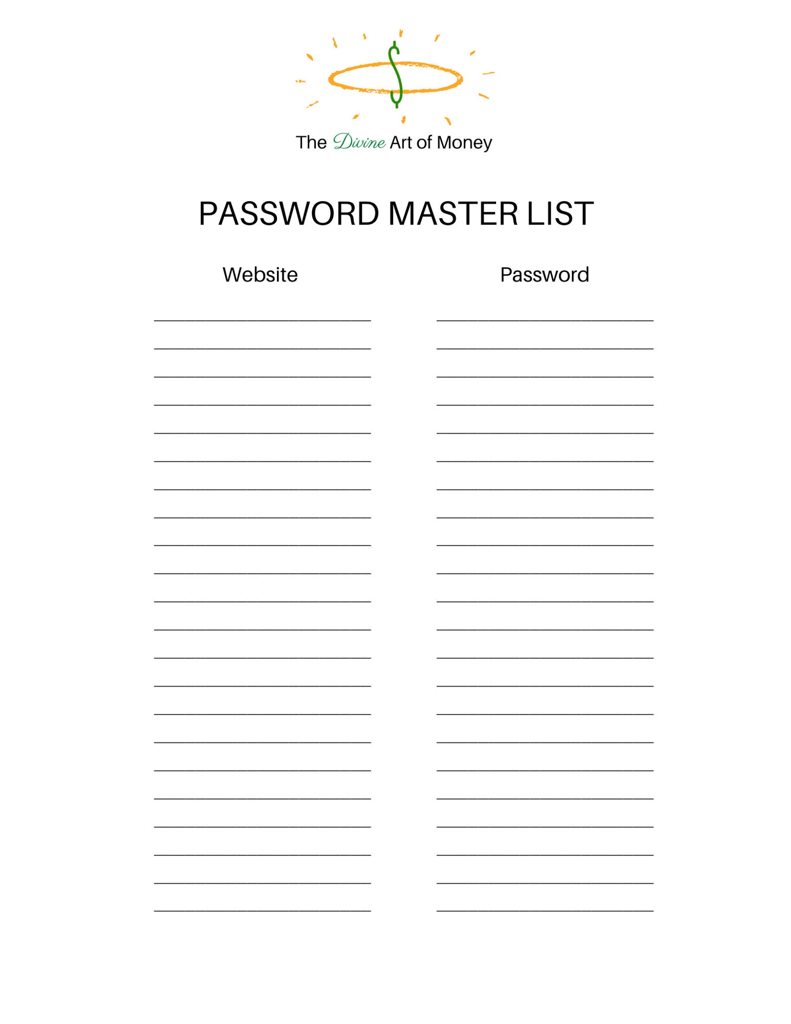 Password Master List Organizer Password Master List Printable Pdf