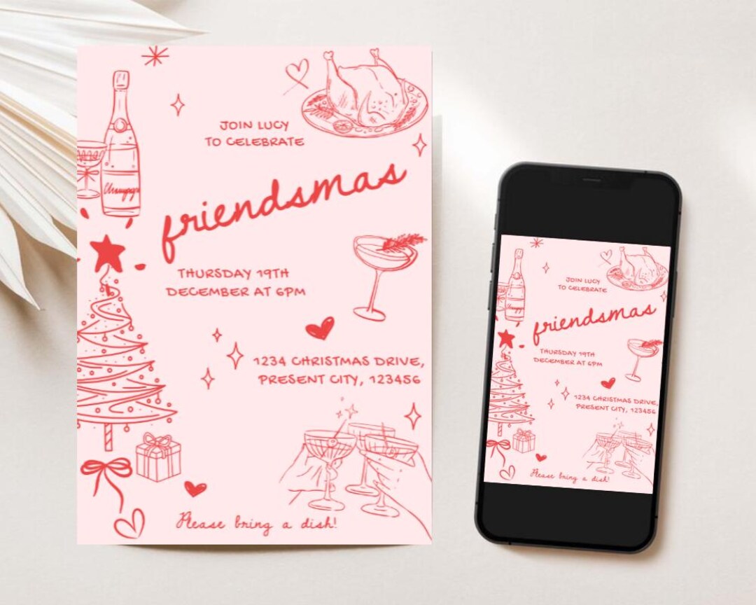 Instant Download Friendsmas Invitation, Christmas Editable Digital ...