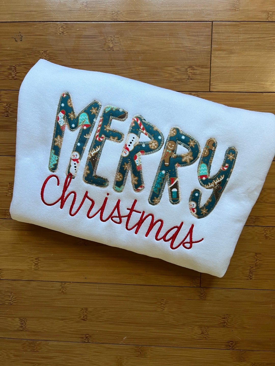Merry Christmas Applique Sweatshirt - Christmas Sweatshirt - Holidays ...