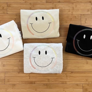 Smiley Face Embroidered Sweatshirt - Smiley Face Sweatshirt - Retro ...