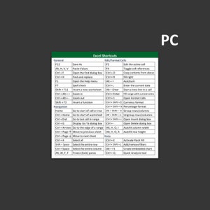 Excel Shortcuts Sticker (PC) - Etsy