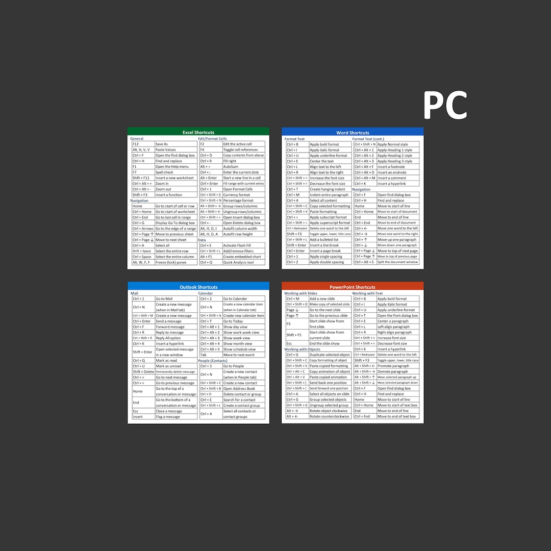 Office Shortcuts Stickers (PC) - Etsy