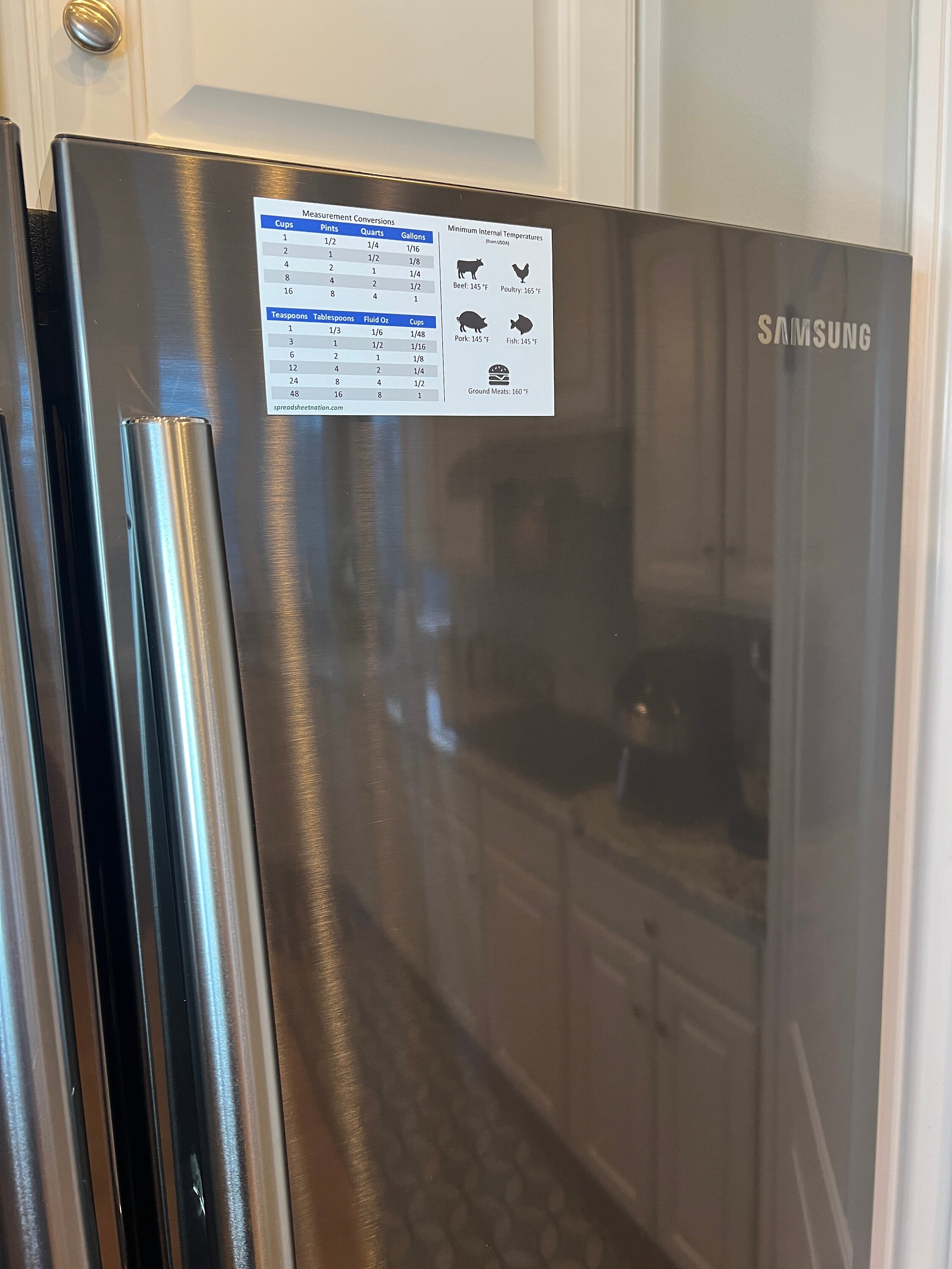 Kitchen Measurement Conversion Magnet With Internal Temperature Listing ...