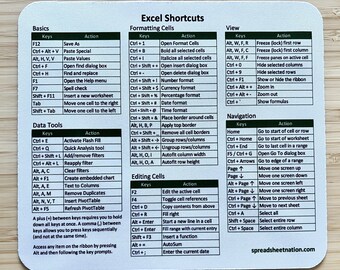 Excel Shortcuts Desk Mat Excel Super Shortcuts Mouse Pad - Etsy