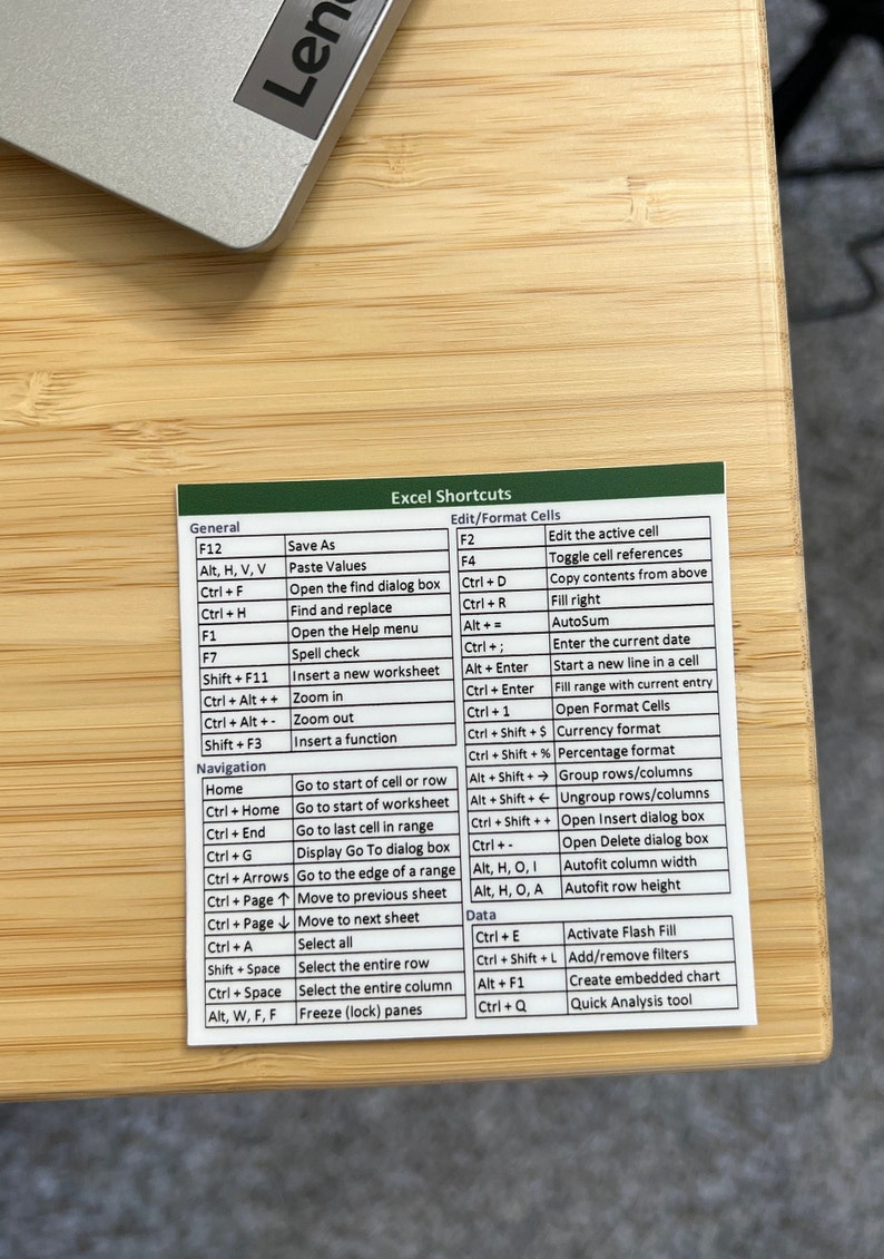 Excel Shortcuts Sticker (PC) - Etsy