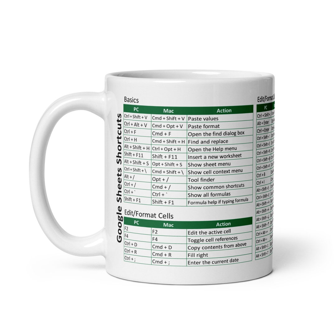 Google Sheets Shortcuts Mug pc/mac - Etsy