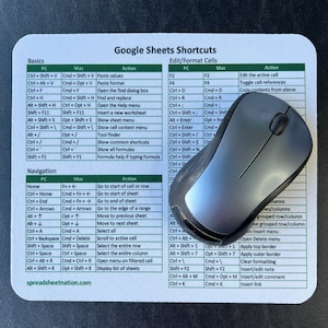 Google Sheets Shortcuts Mouse Pad pc/mac - Etsy