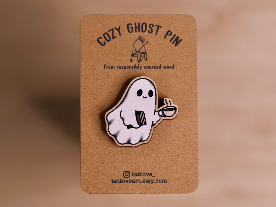 COZY GHOST PIN Wooden Brooch 35mm/3.5cm Perfect Spooky Gift - Etsy