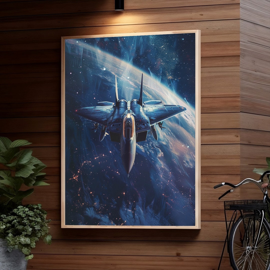 Space Poster Spacefighter Orbit Wall Art Sci-fi Aircraft Artwork ...