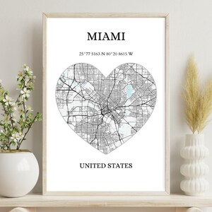 Heart of Miami, Map Art, White Background, Perfect for Home Decor ...