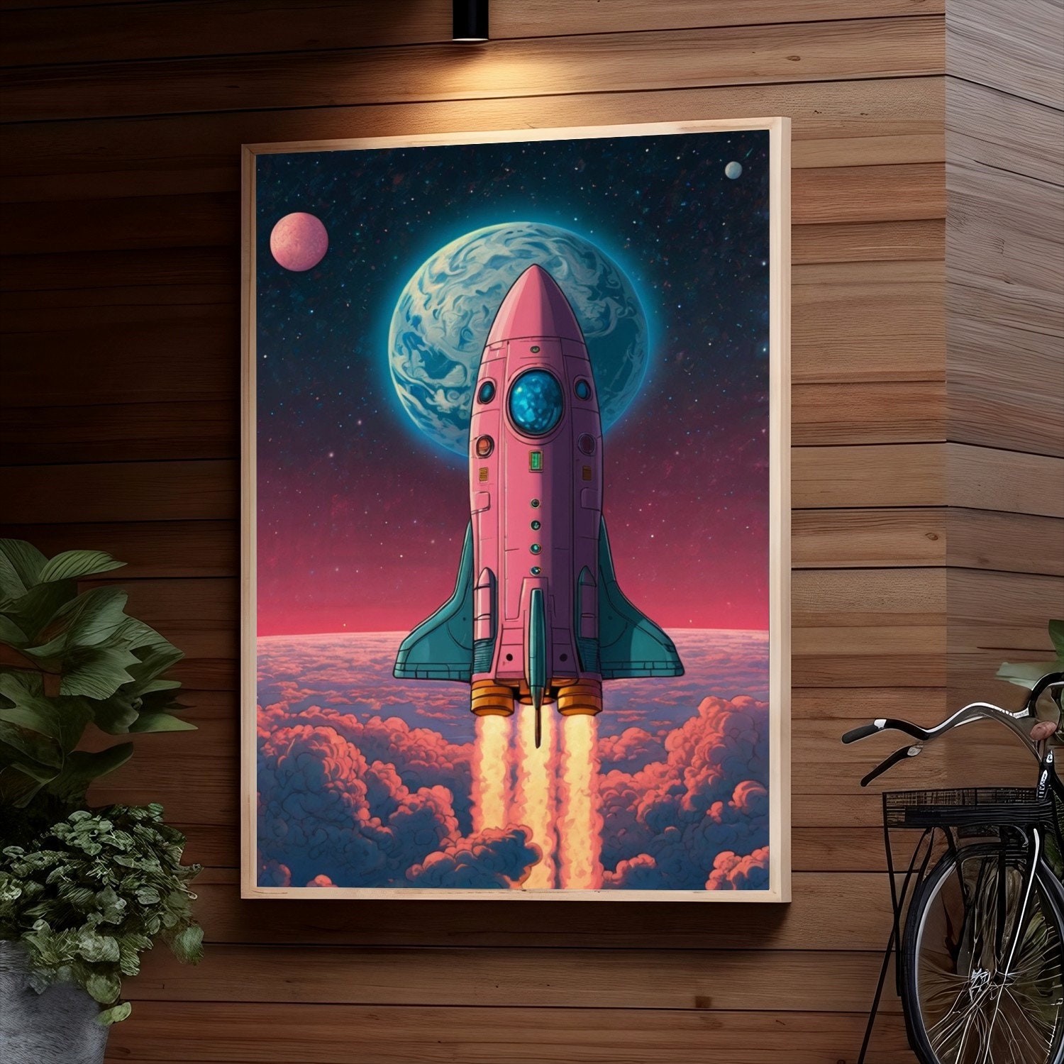 Space Rocket Poster Galaxy Art Print Sci-fi Wall Decor Kids Room Planet ...