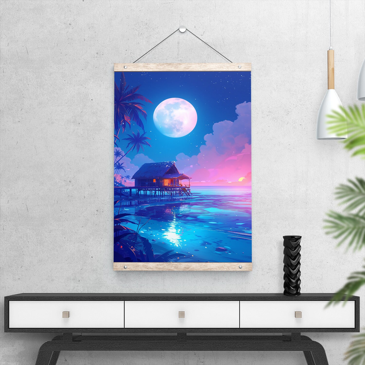 Tropical Moonlight Serenade: Dreamy Coastal Escape Digital Art Print ...