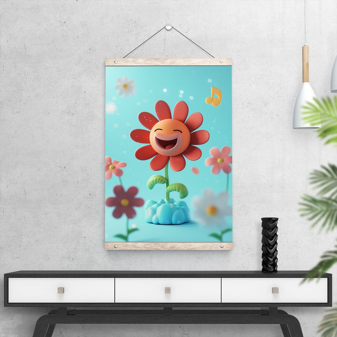 Joyful Sunflower Emotes Happiness in Serene Blue Digital Art Print Wall ...