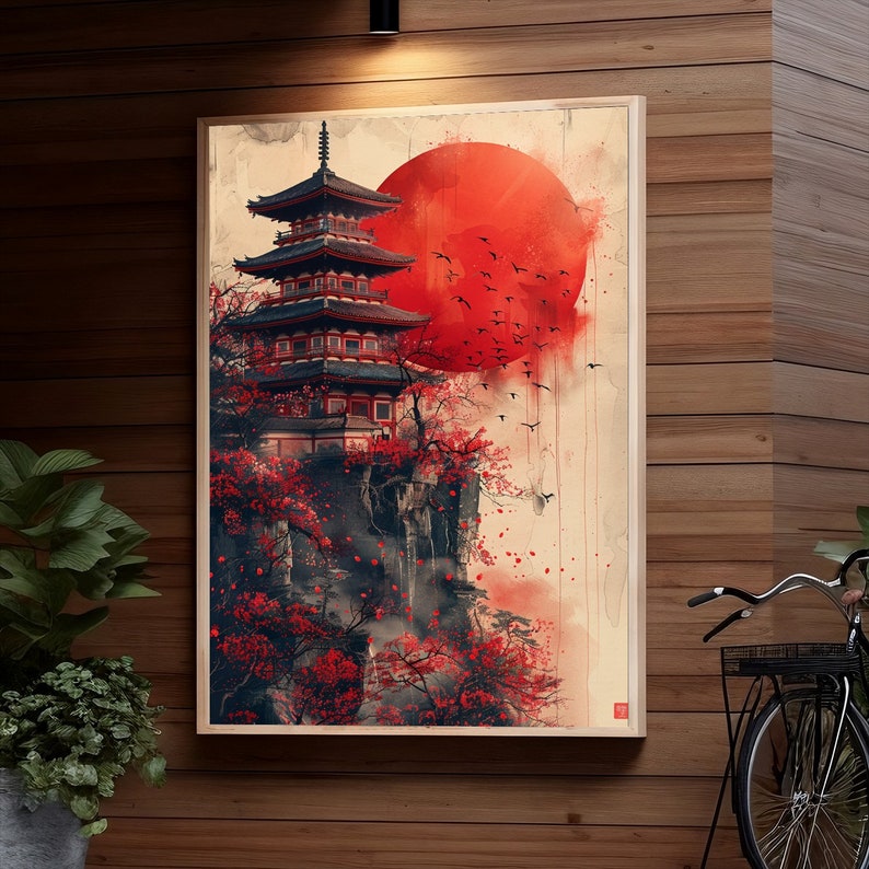 Japanese Temple Sunset Wall Art Asian Landscape Digital Print Nature ...