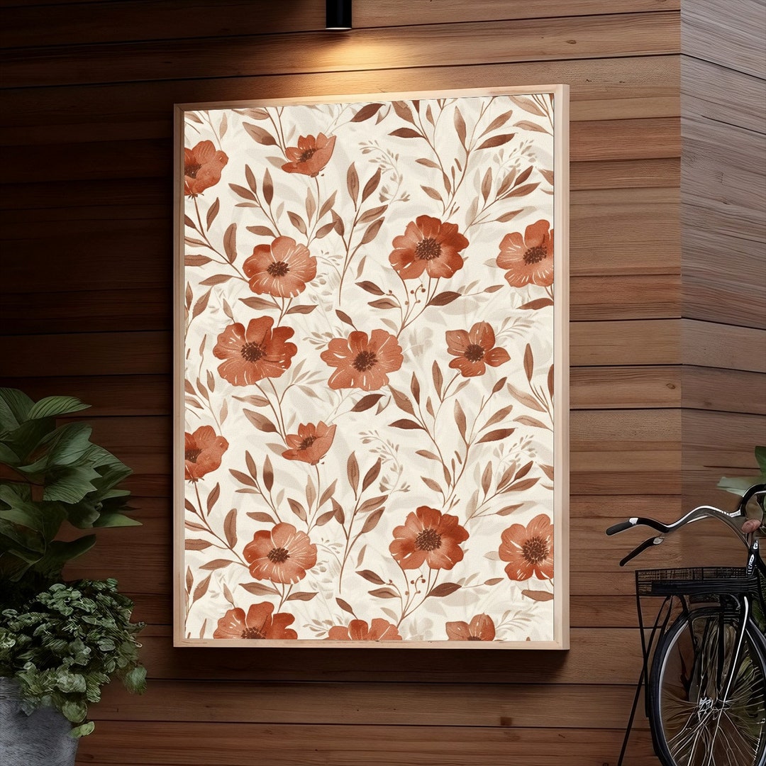 Watercolor Terracotta Floral Pattern for Home Decor Digital Art Print ...