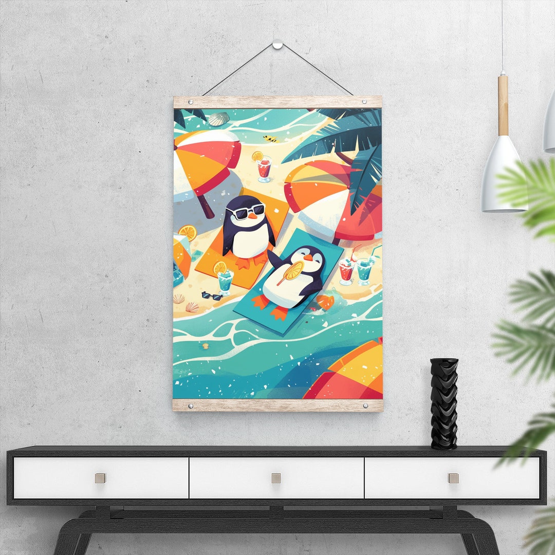 Sunny Penguin Beach Day: Colorful Summer Vibes Digital Art Print Wall ...