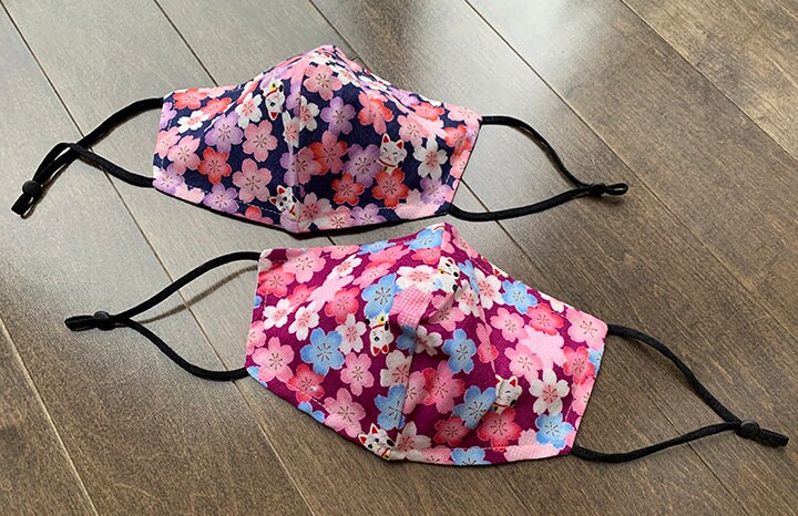 Sakura Lucky Cat Mask Japanese Fabric Filter Insert Pocket 3 - Etsy