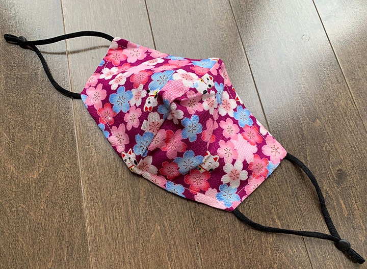Sakura Lucky Cat Mask Japanese Fabric Filter Insert Pocket 3 - Etsy