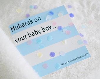 Personalised Muslim New Baby Boy Card, Islamic Congratulations New Baby ...