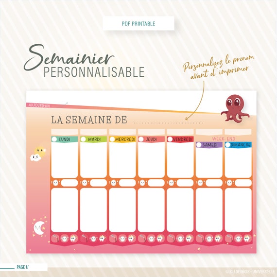 SEMAINIER Personnalisable Rose Pastel PDF Printable - Etsy España